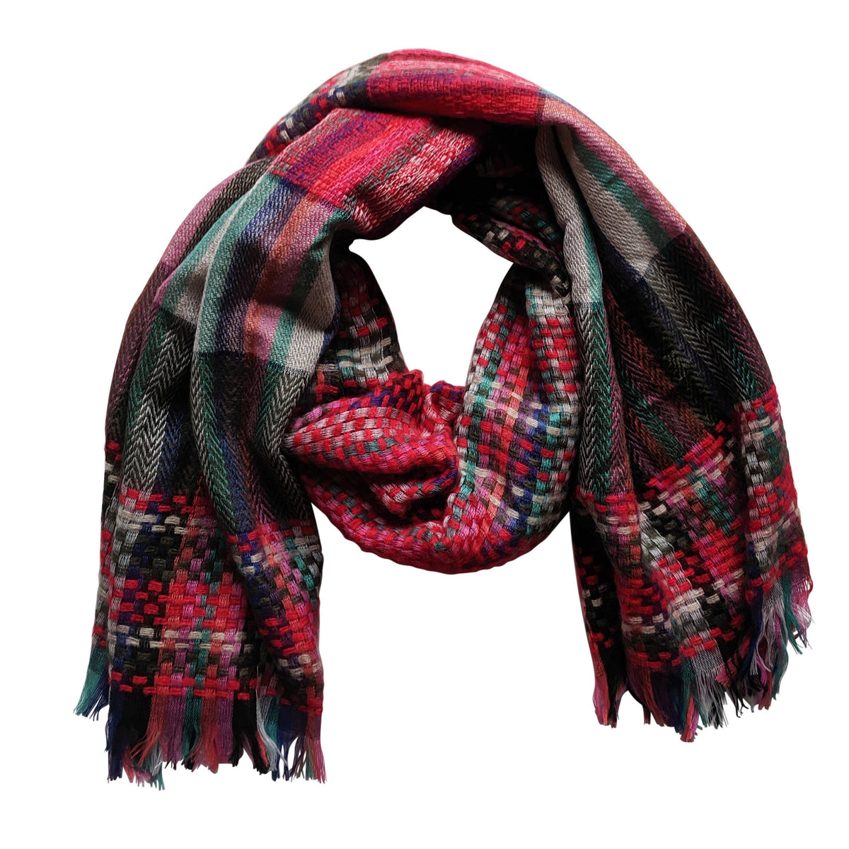 Plaid Scarf Red with Soft Feather Fringe – Chloe & Lex